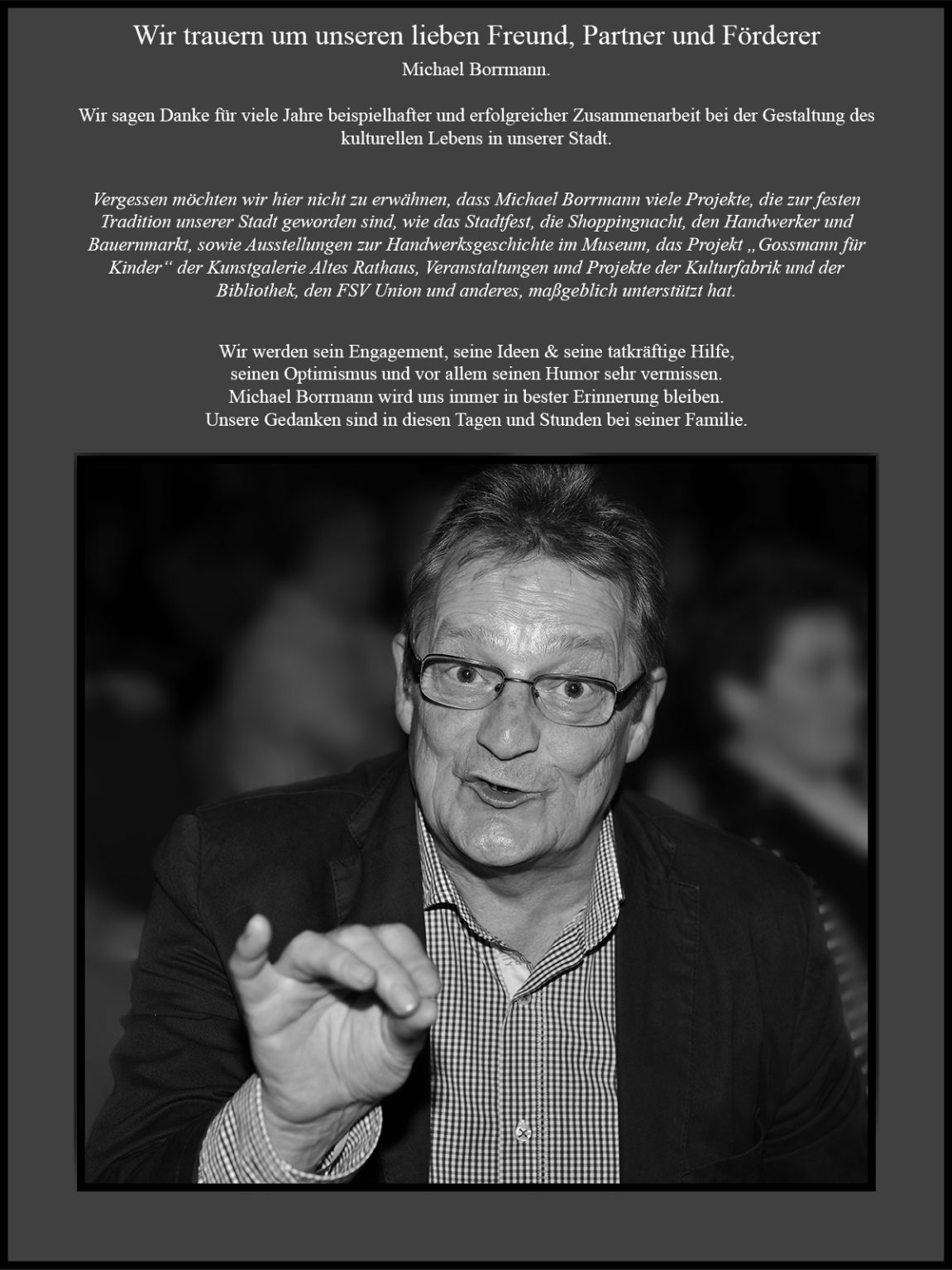 Spreebote Online - Kultur - Wir trauern um unseren lieben Freund ...